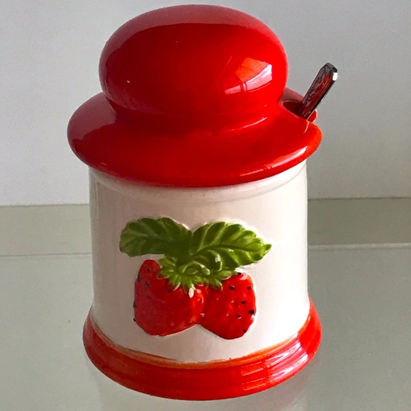 Avon | Kitchen | Avon Strawberry Jam Ceramic Jar Lidded With Stainless ...